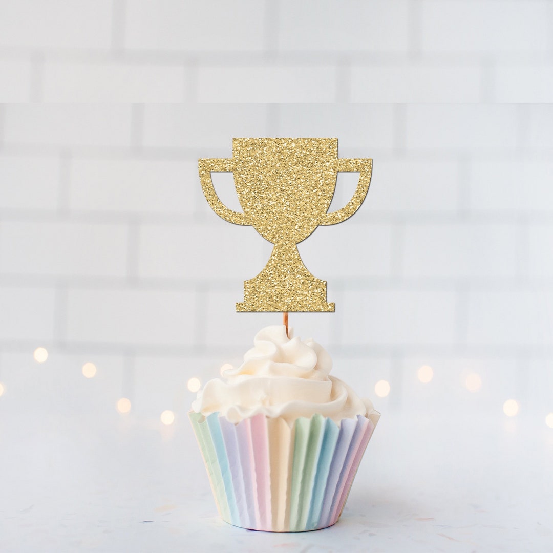 Glitter Trophy Cupcake Toppers, Sports Party, Award Ceremony, Winner ...