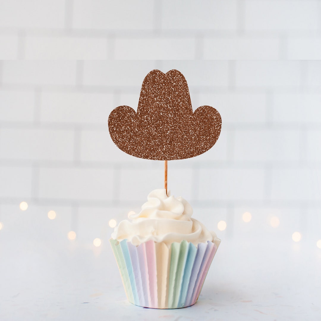 Glitter Cowboy Hat Cupcake Toppers, Western Party, Western Birthday ...