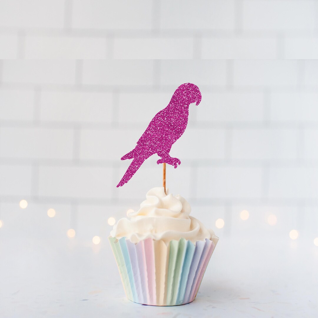 Glitter Parrot Cupcake Toppers, Tropical Decor, Luau Party, Jungle ...