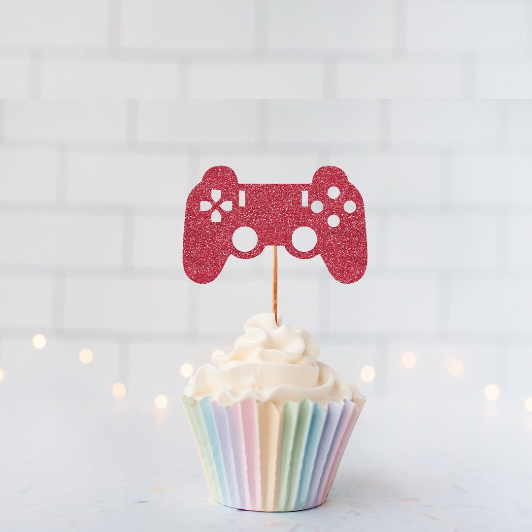 Glitter Game Controller Cupcake Toppers, Video Game Party Decor, Game ...