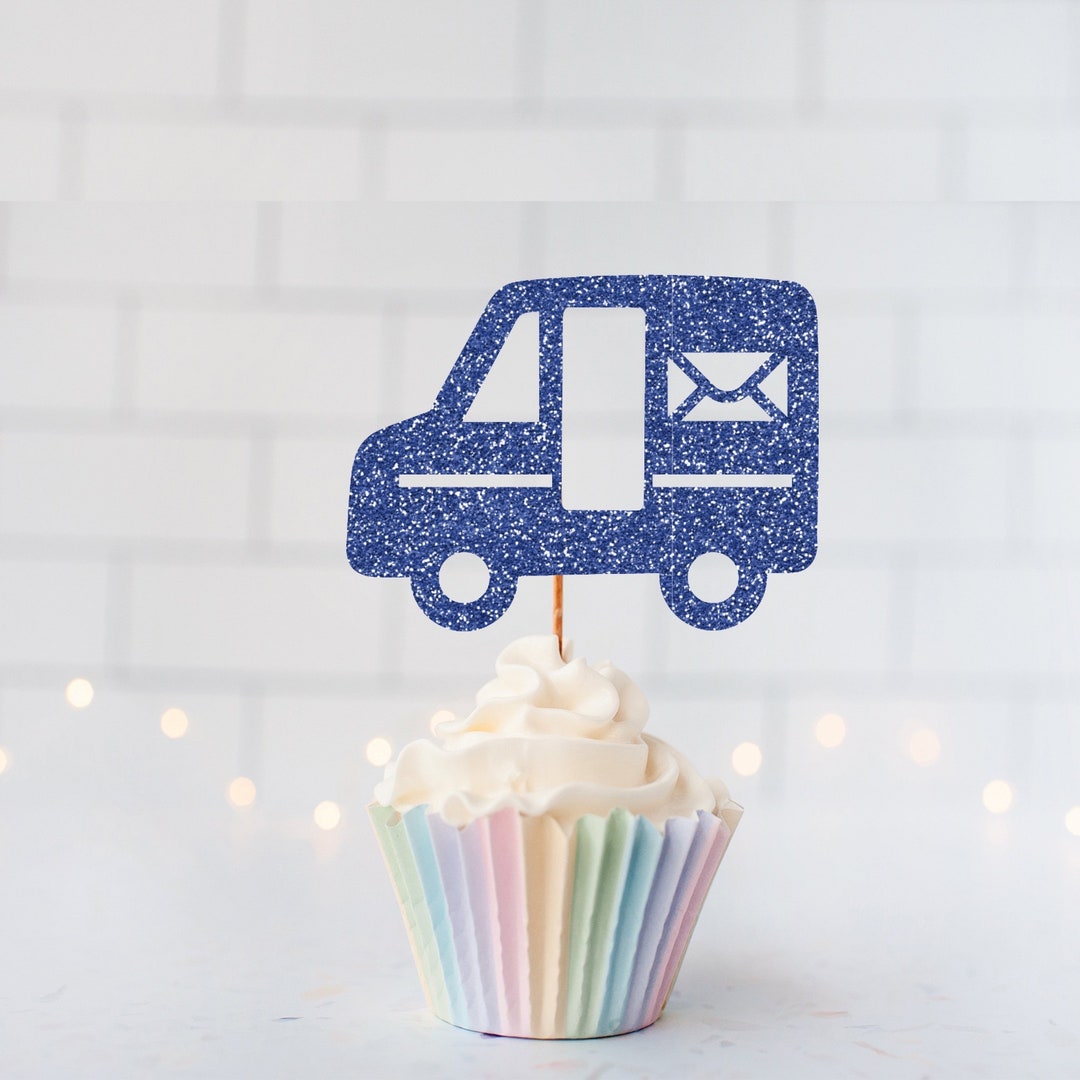 Glitter Postal Truck Cupcake Toppers, Post Office, Mail Delivery, Mail ...