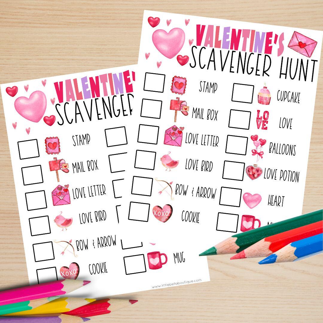Printable Valentines Scavenger Hunt Game, Printable Love Day Scavenger ...