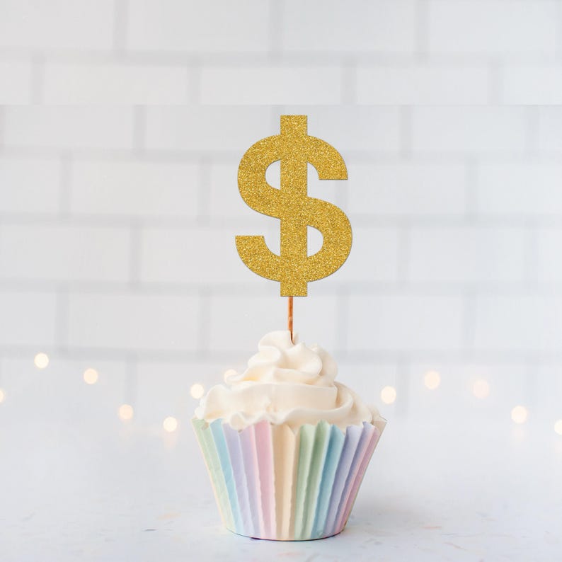 Glitter Dollar Sign Cupcake Toppers, Casino Party, Money Theme, Vegas ...