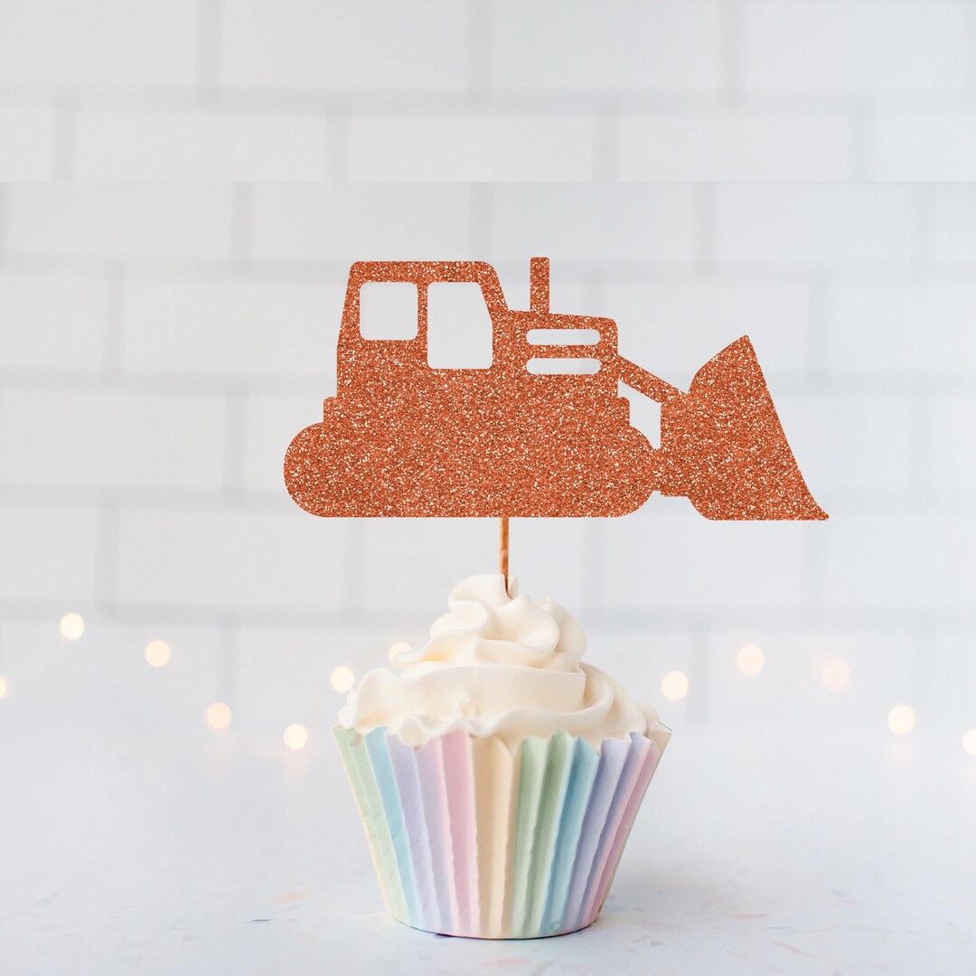 Glitter Bulldozer Cupcake Toppers, Construction Trucks, Construction ...