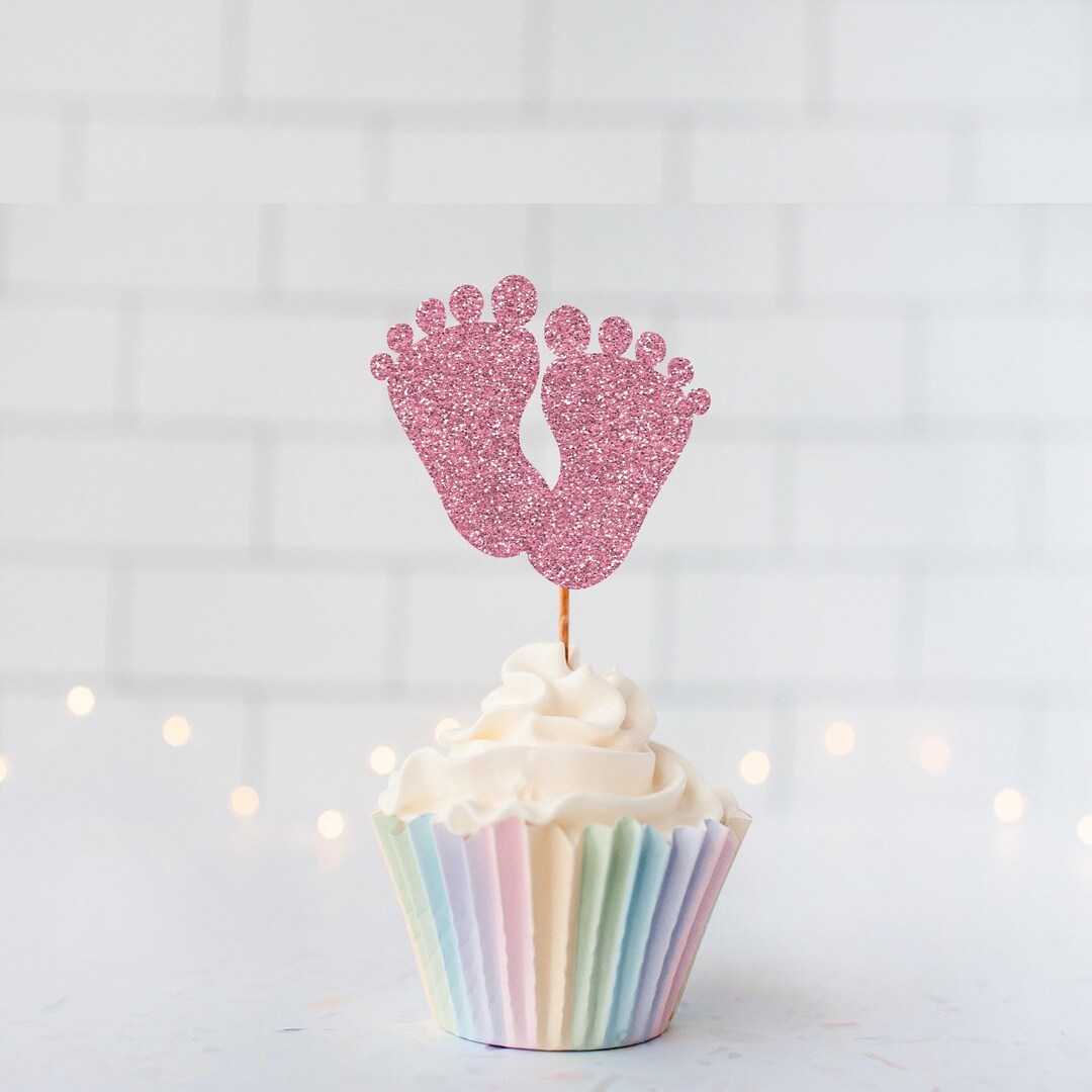 Glitter Baby Feet Cupcake Toppers, Glitter Cupcake Toppers, Glitter ...