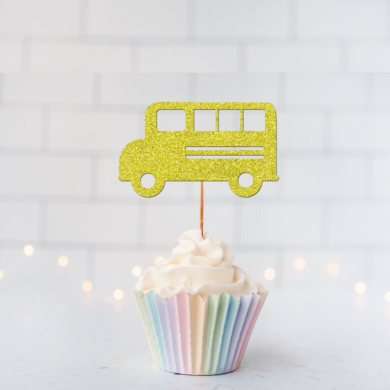 Glitter School Bus Cupcake Toppers Glitter Cupcake Toppers Glitter Cake ...