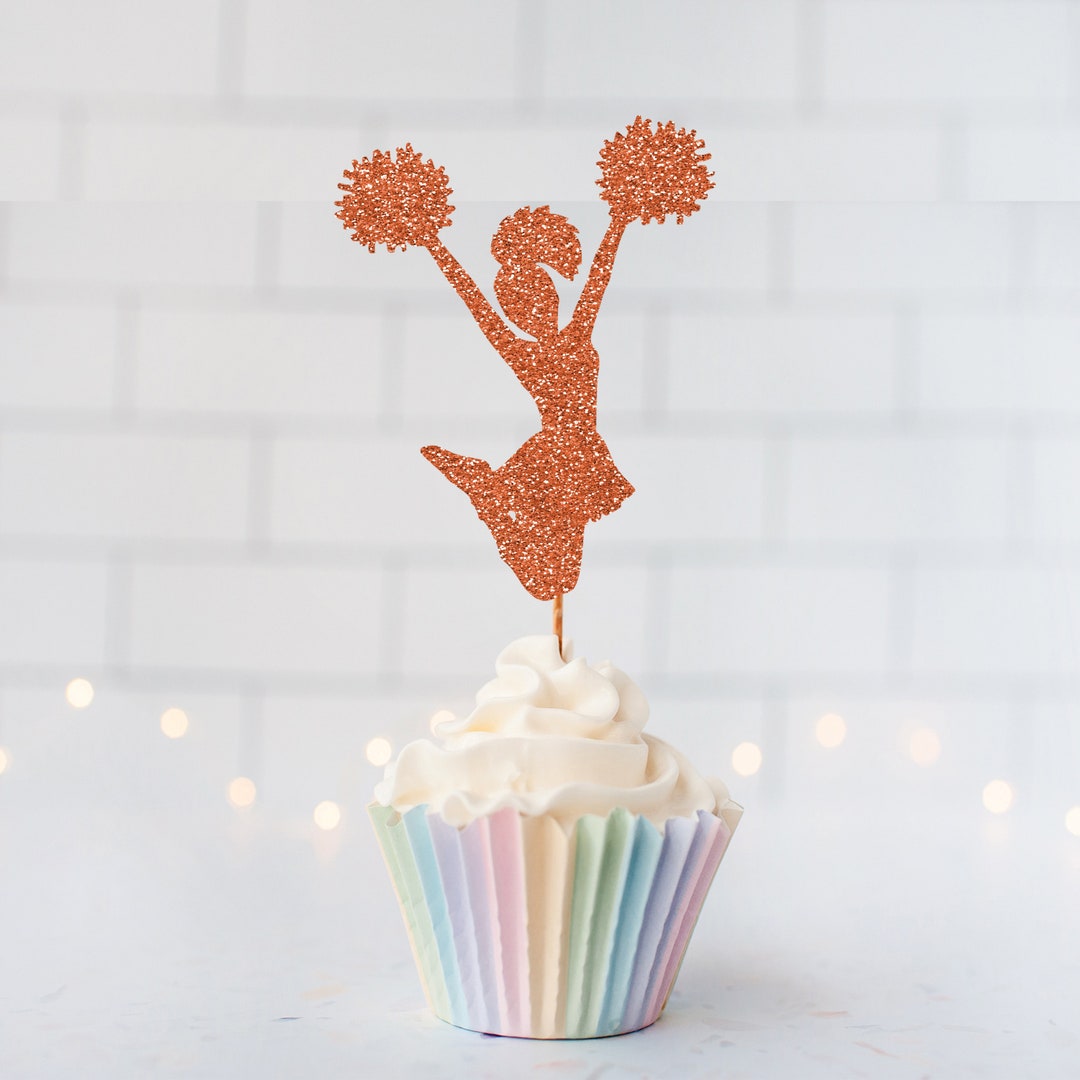 Glitter Cheerleader Cupcake Toppers, Cheer Party, Cheer Squad ...