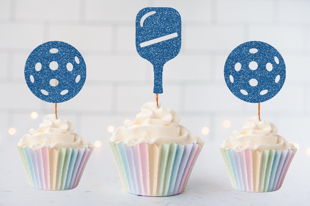 Glitter Pickleball Set Cupcake Toppers, Glitter Cupcake Toppers ...