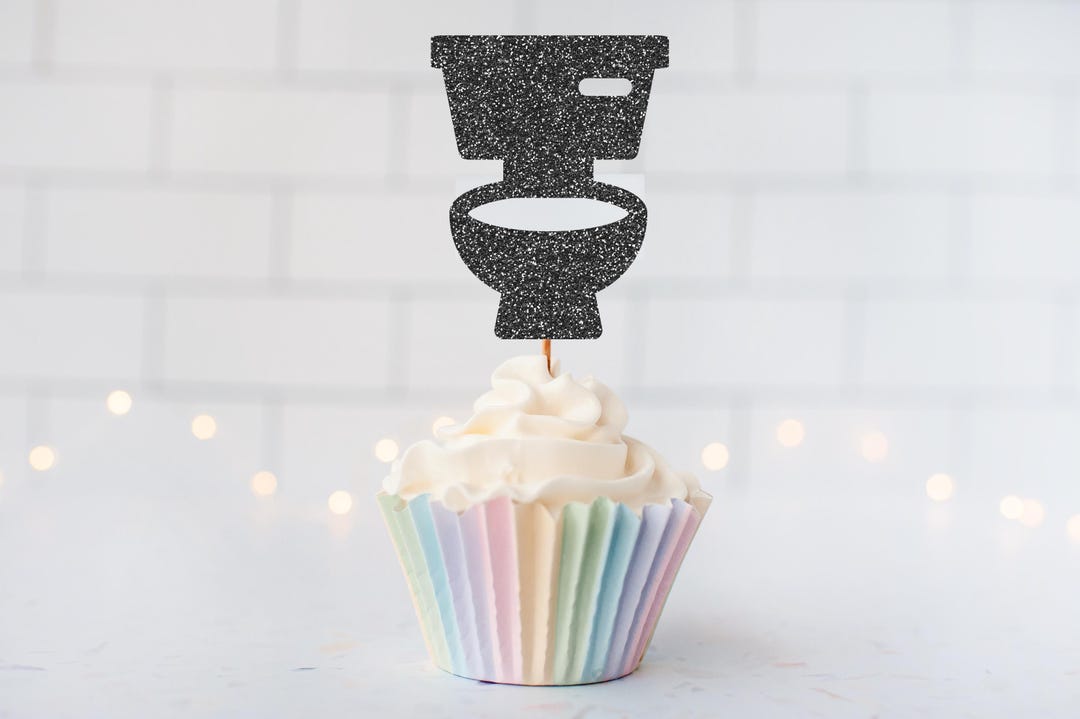 Glitter Toilet Cupcake Toppers, Fun Bathroom Decor, Party Supplies ...