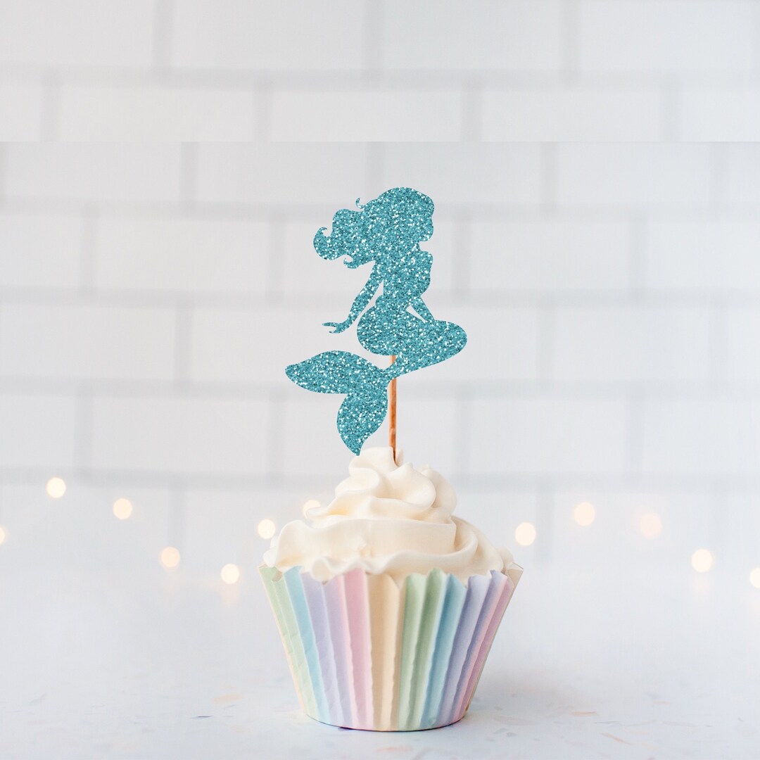 Glitter Sitting Mermaid Cupcake Toppers, Under the Sea Party Decor ...