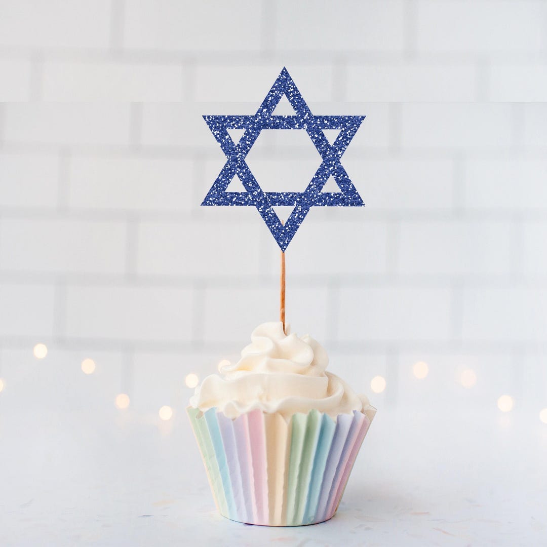 Glitter Star of David Cupcake Toppers, Glitter Cupcake Toppers, Glitter ...