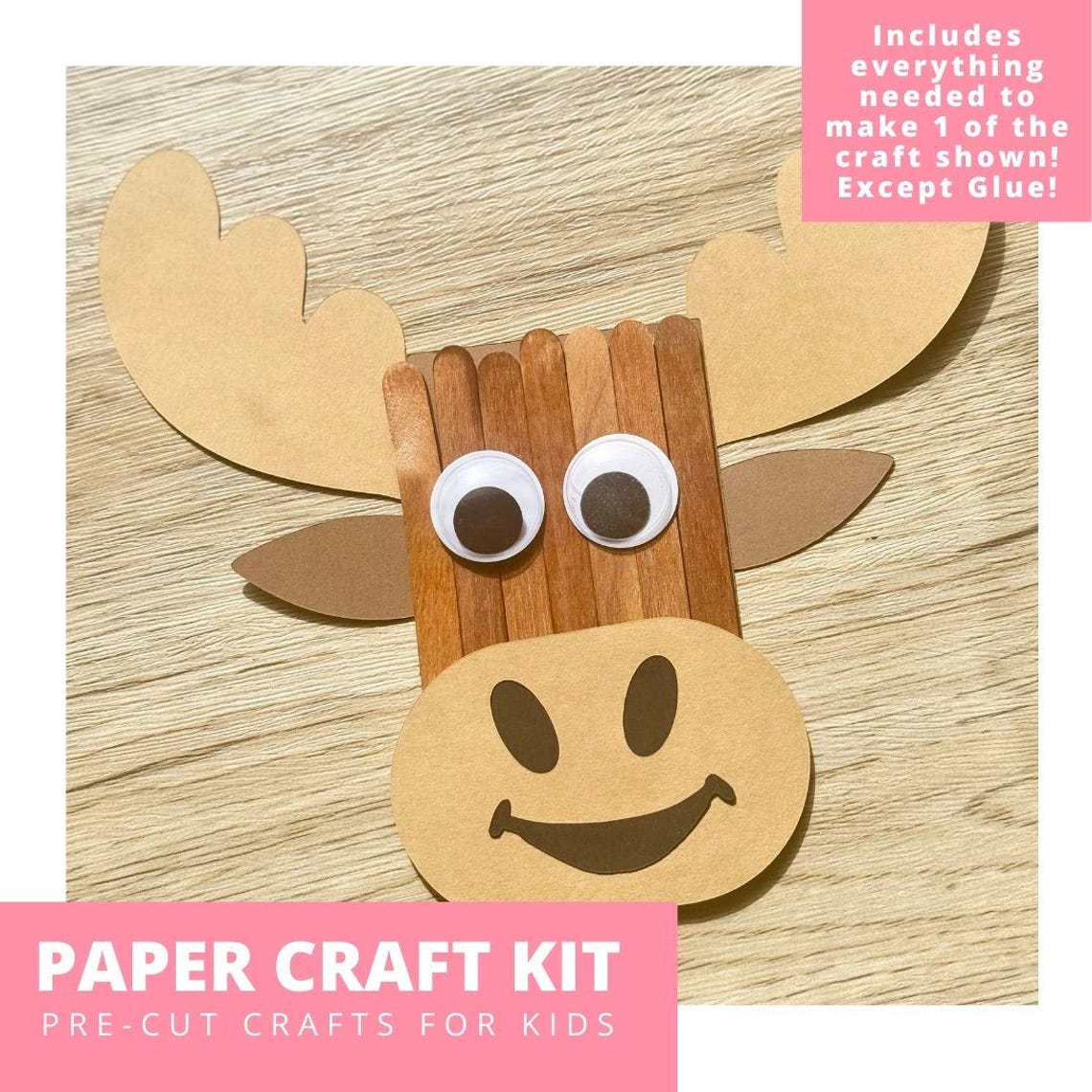 Craft Stick Moose Paper Craft Kit, Craft Kit for Kids, Moose Craft Kit ...