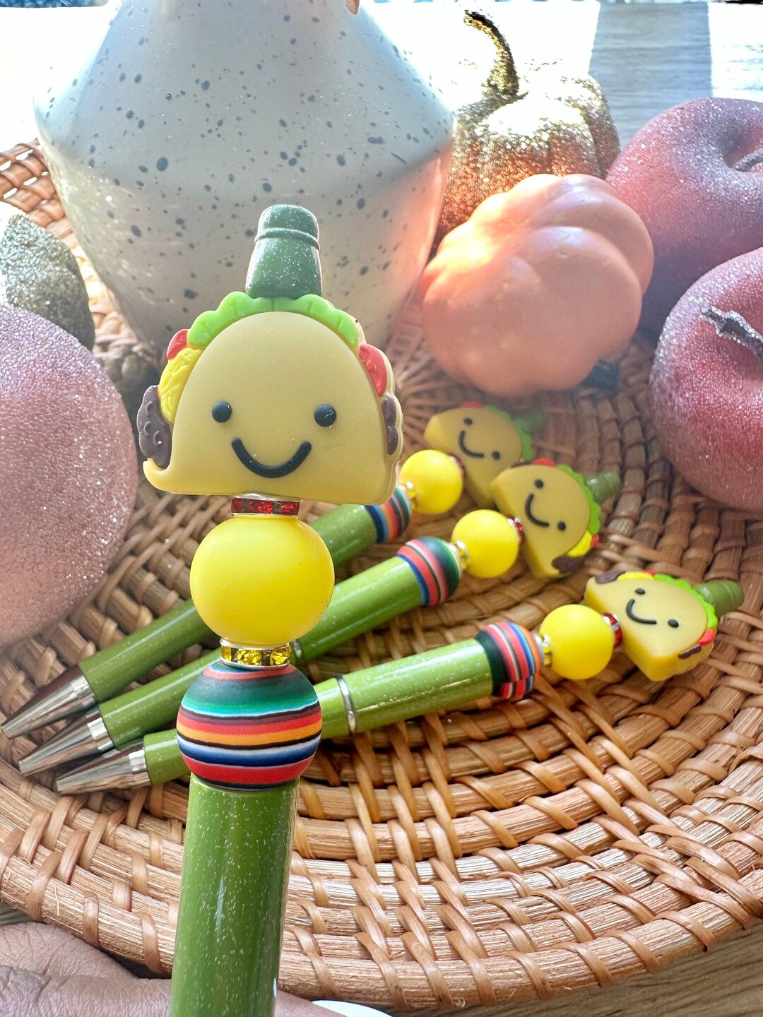 Taco Beaded Pen, Fiesta Taco Beaded Pen, Happy Taco Beaded Pen, Beaded ...