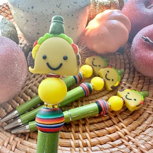 Taco Beaded Pen, Fiesta Taco Beaded Pen, Happy Taco Beaded Pen, Beaded ...