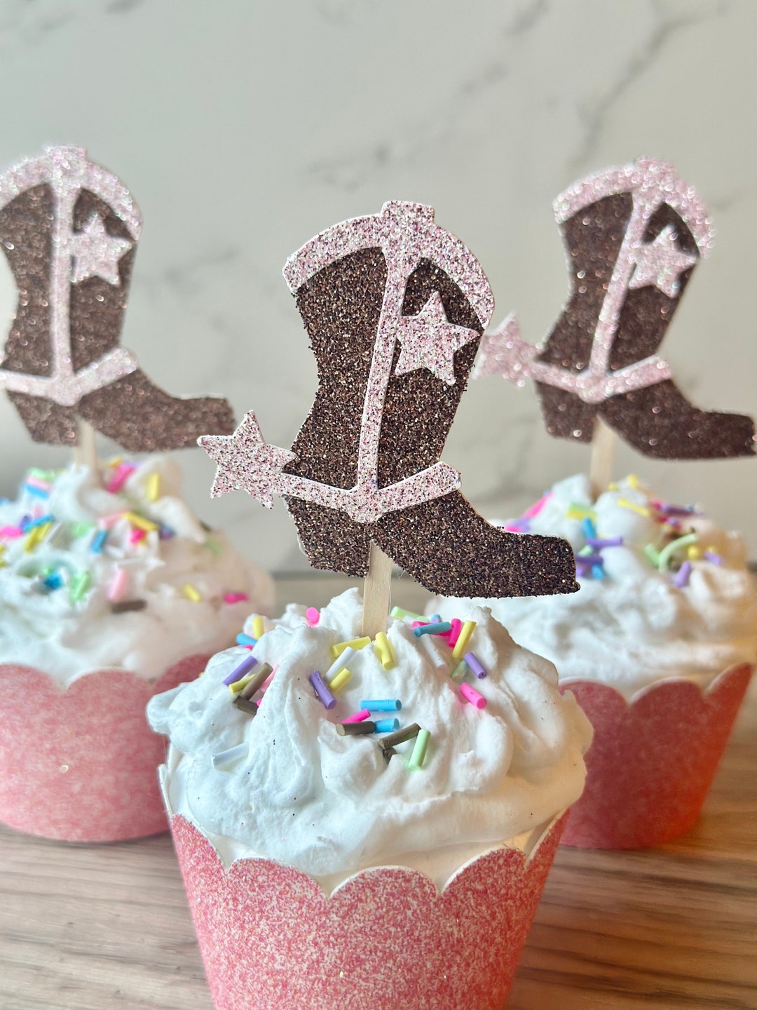 Glitter Cowboy Boot Cupcake Toppers, Layered Glitter Cupcake Toppers ...