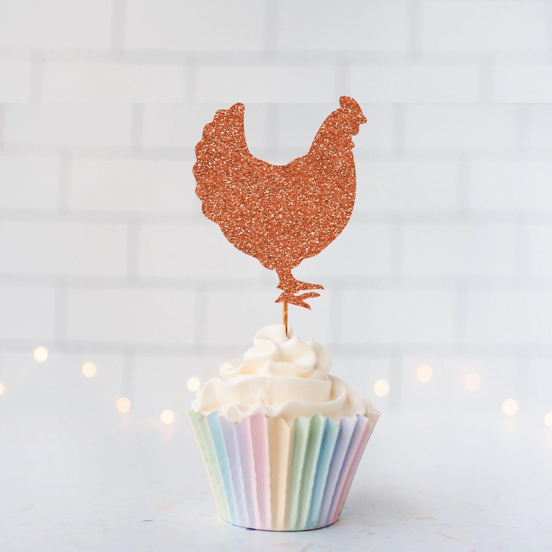 Glitter Chicken Cupcake Toppers, Farm Animal Toppers, Farm Party ...