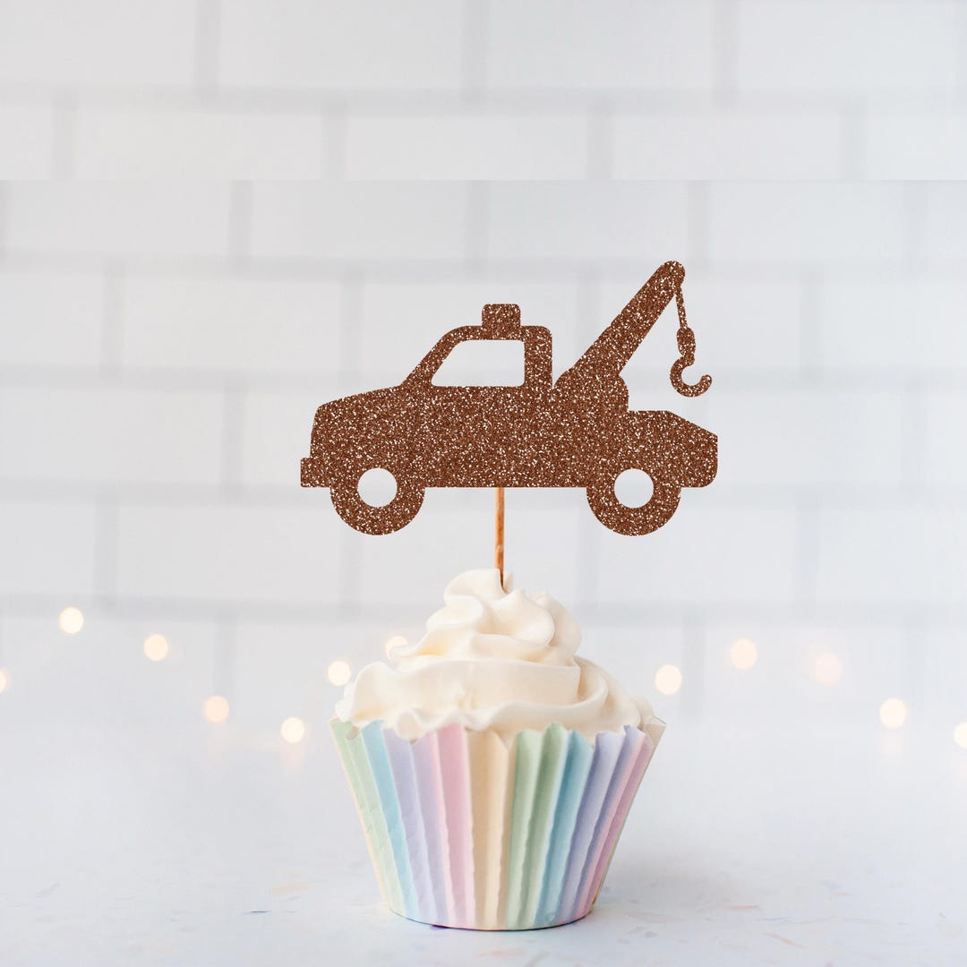 Glitter Tow Truck Cupcake Toppers, Truck Party Decor, Vehicle Theme ...