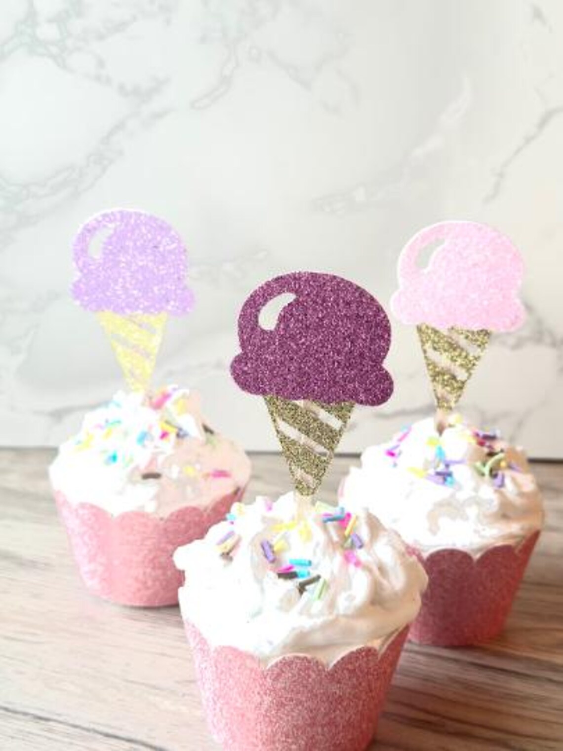 Glitter Ice Cream Cupcake Toppers Layered Glitter Cupcake Toppers ...