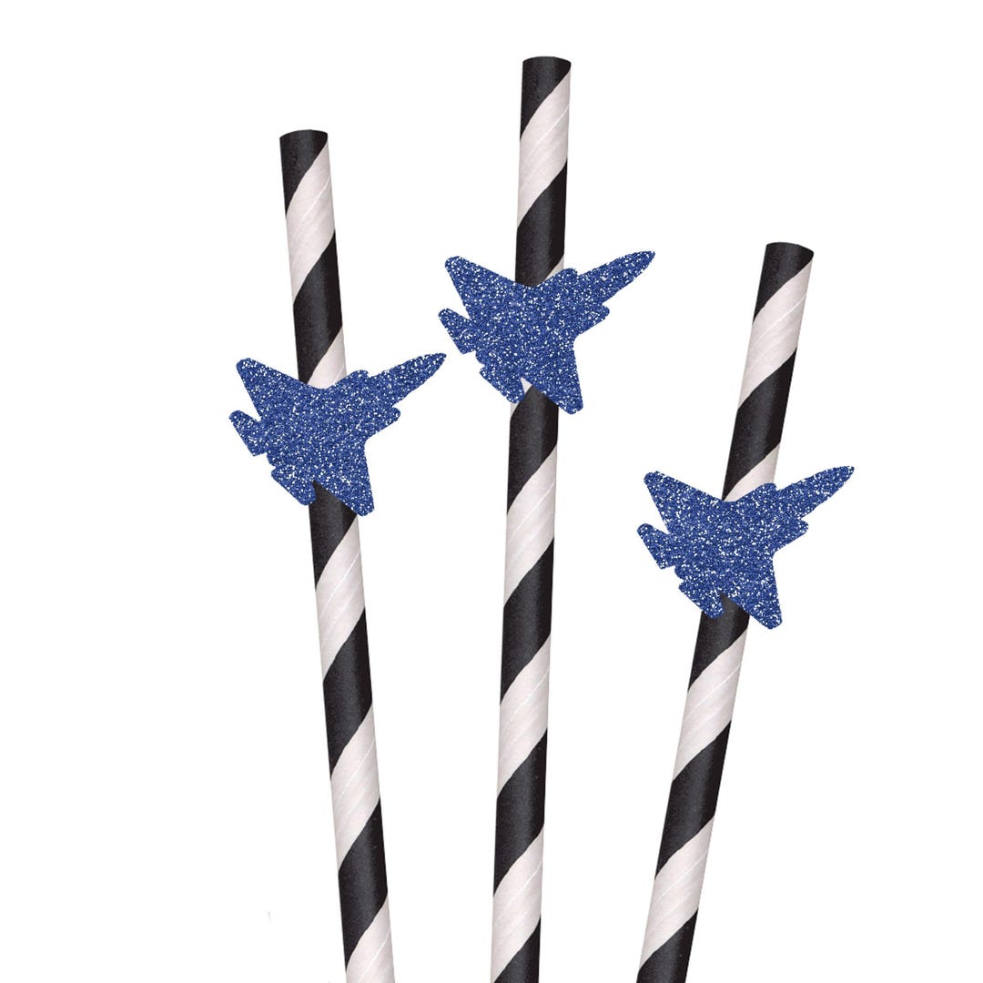 Glitter Fighter Jet Party Straws - 10ct, Military Theme, Aviation Party ...