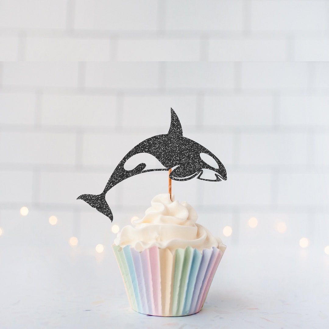 Glitter Orca Whale Cupcake Toppers, Glitter Cupcake Toppers, Glitter ...