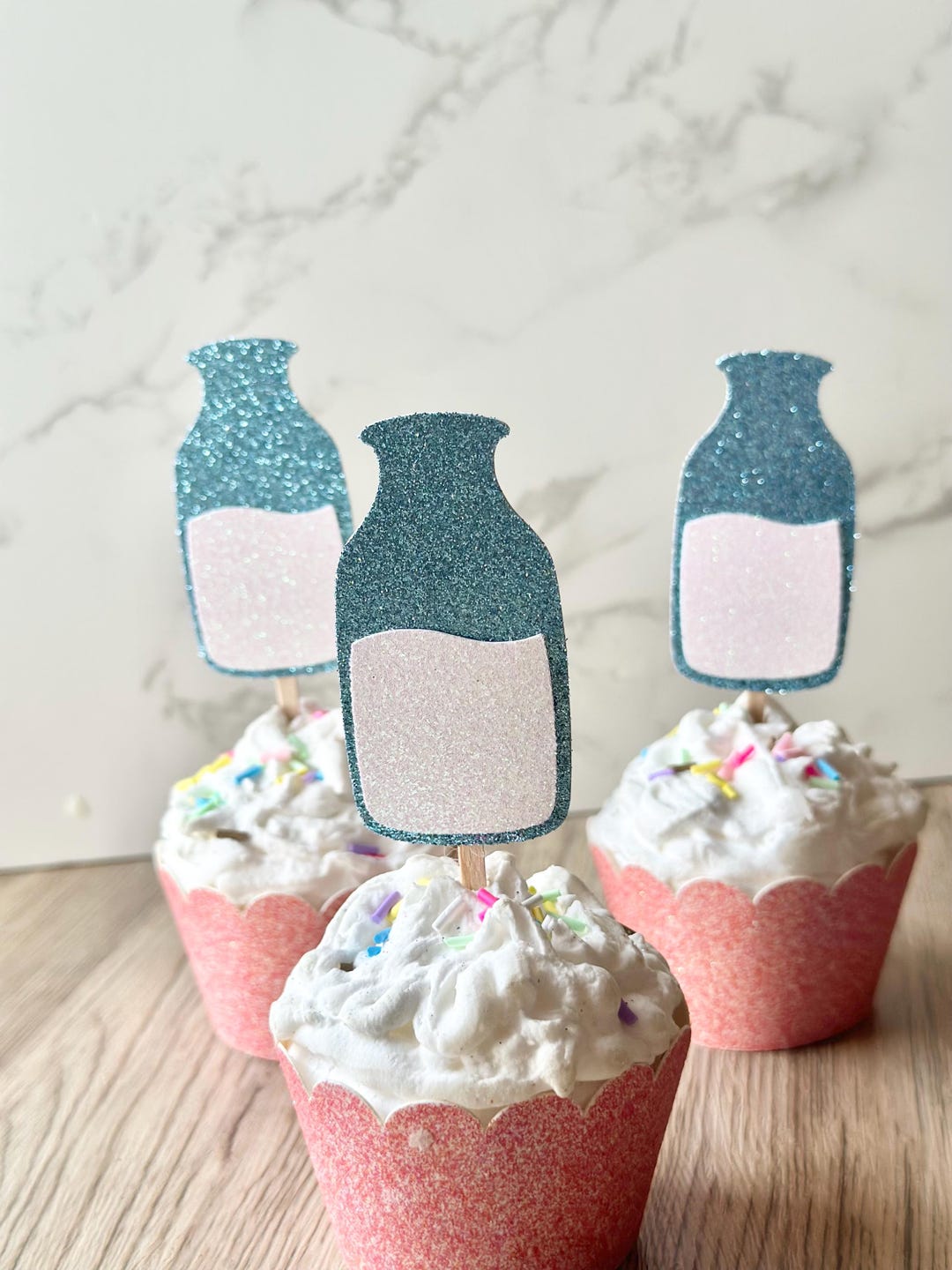 Glitter Milk Bottle Cupcake Toppers, Farm Party Decor, Dairy Theme ...