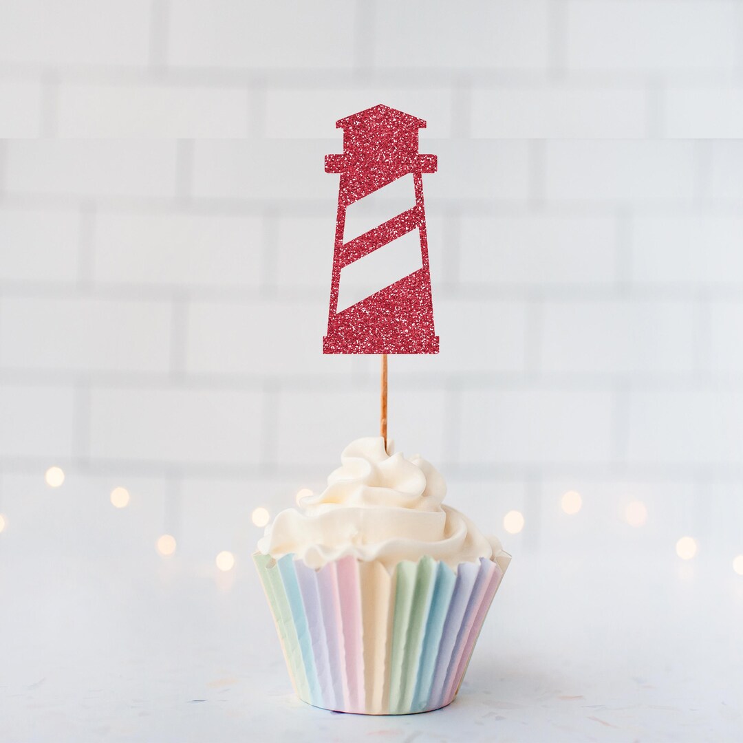 Glitter Lighthouse, Cupcake Toppers, Nautical Decor, Beach Party ...