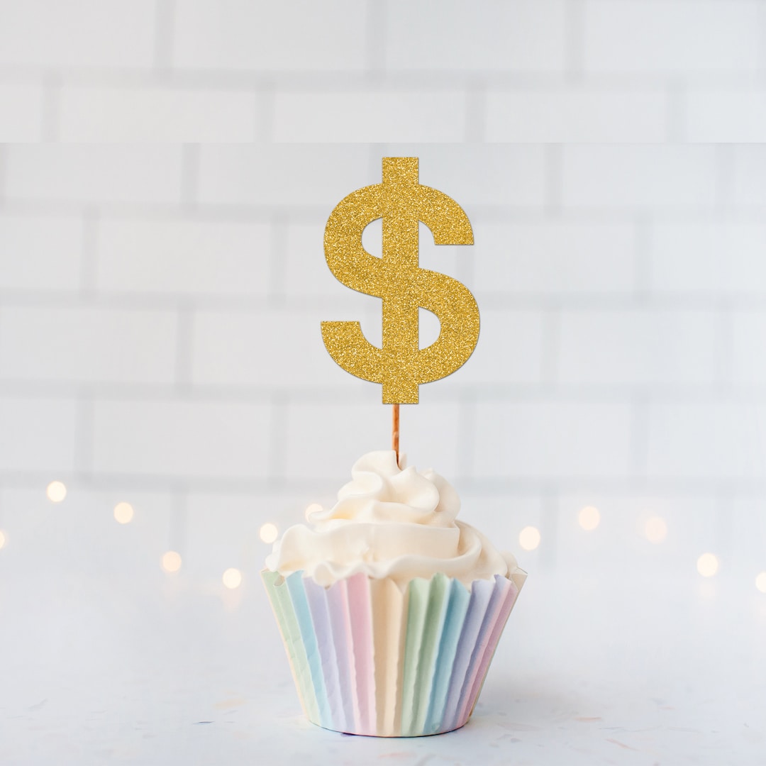 Glitter Dollar Sign Cupcake Toppers, Casino Party, Money Theme, Vegas ...