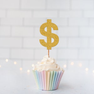 Glitter Dollar Sign Cupcake Toppers, Casino Party, Money Theme, Vegas ...
