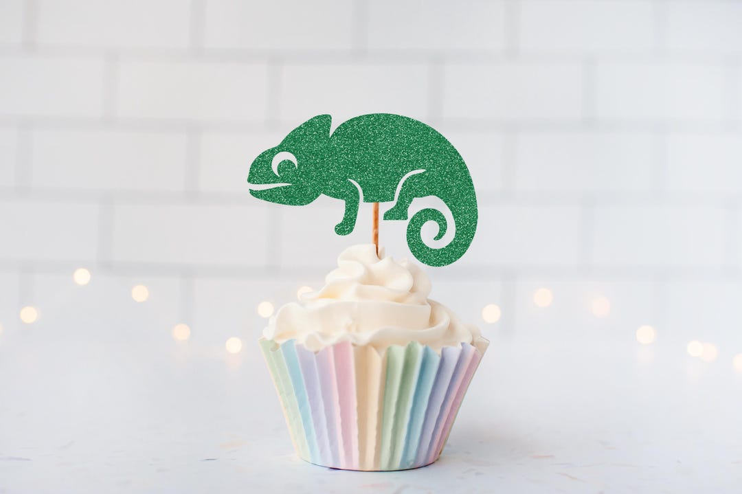 Glitter Chameleon Cupcake Toppers, Reptile Party, Jungle Theme, Safari ...
