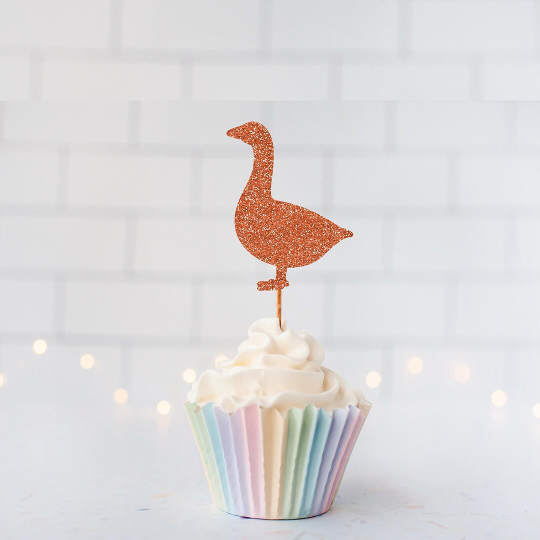 Glitter Goose Cupcake Toppers, Animal Decor, Farmyard Theme, Birthday ...