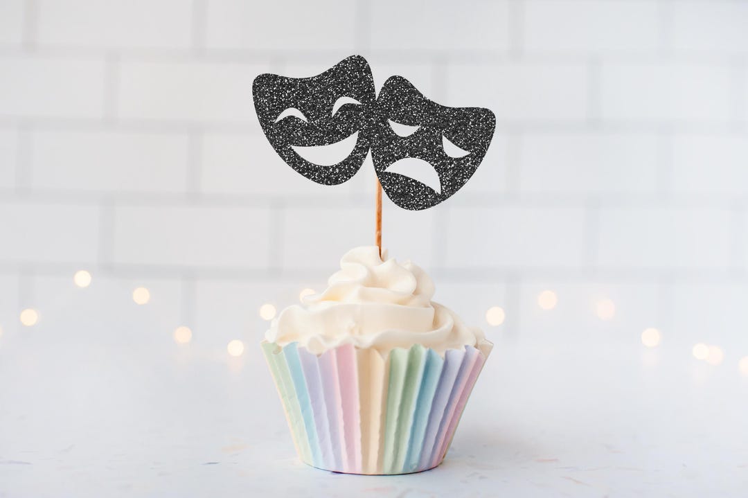 Glitter Theater Masks Cupcake Toppers, Drama Mask,broadway Theater ...