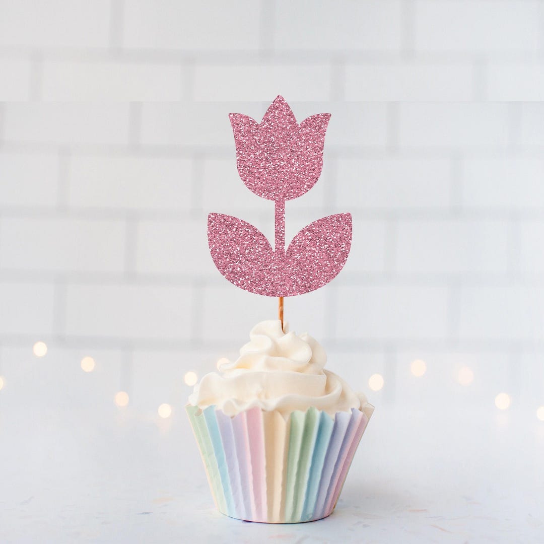 Glitter Tulip Cupcake Toppers, Glitter Cupcake Toppers, Glitter Cake ...