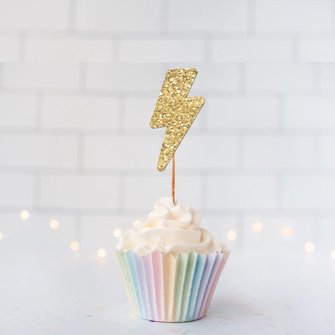 Glitter Lightning Bolt Cupcake Toppers, Lightning Strike, Superheroes ...
