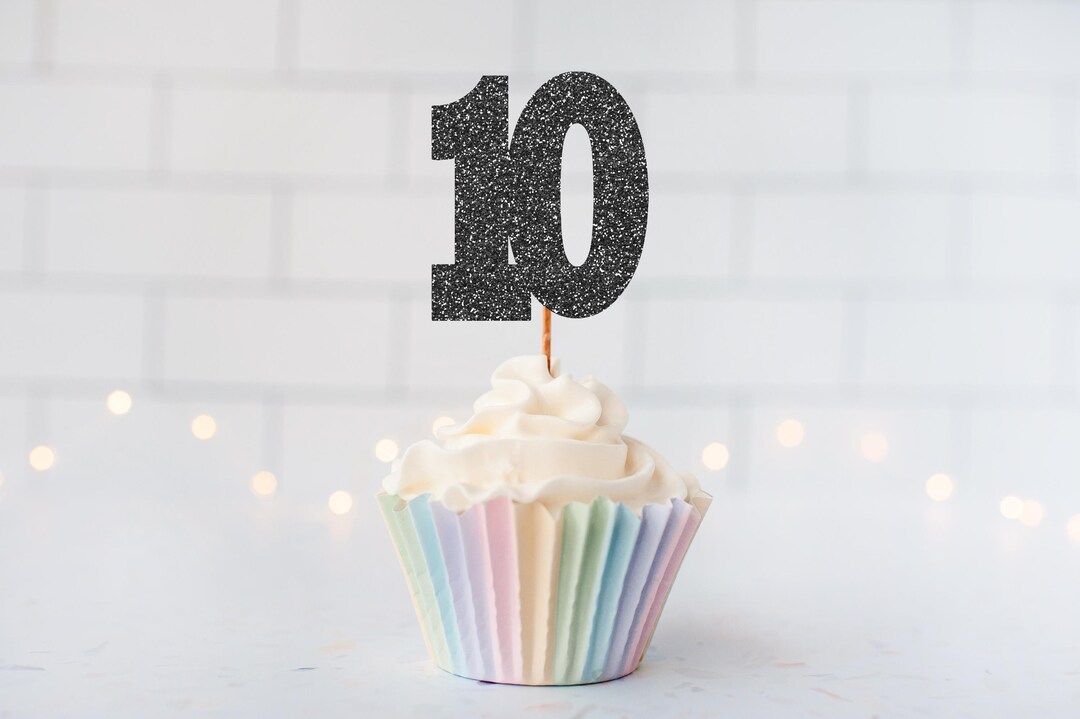 Glitter Number 10 Cupcake Toppers, 10th Birthday, Age Ten Number 10 ...