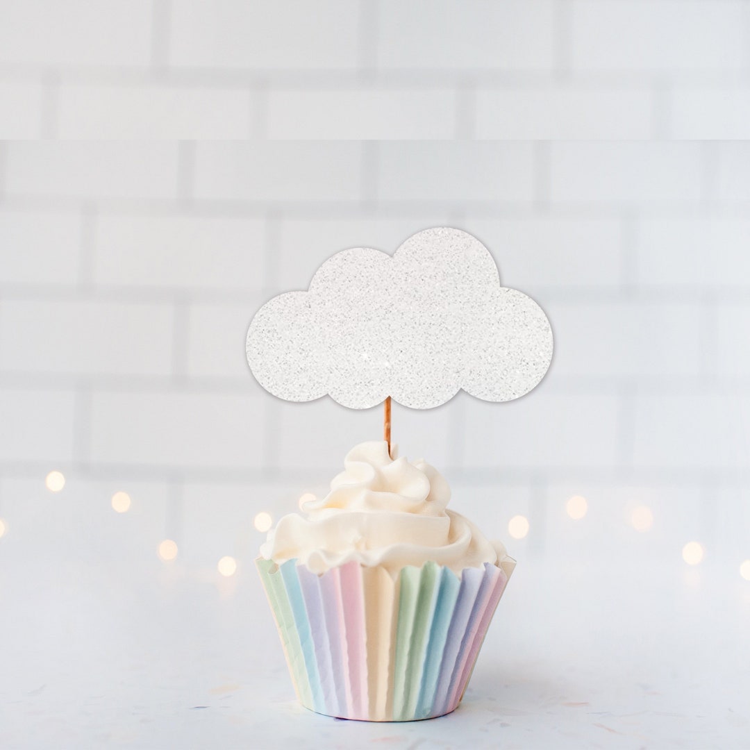 Glitter Cloud Cupcake Toppers, up in the Clouds, on Cloud 9, Baby ...