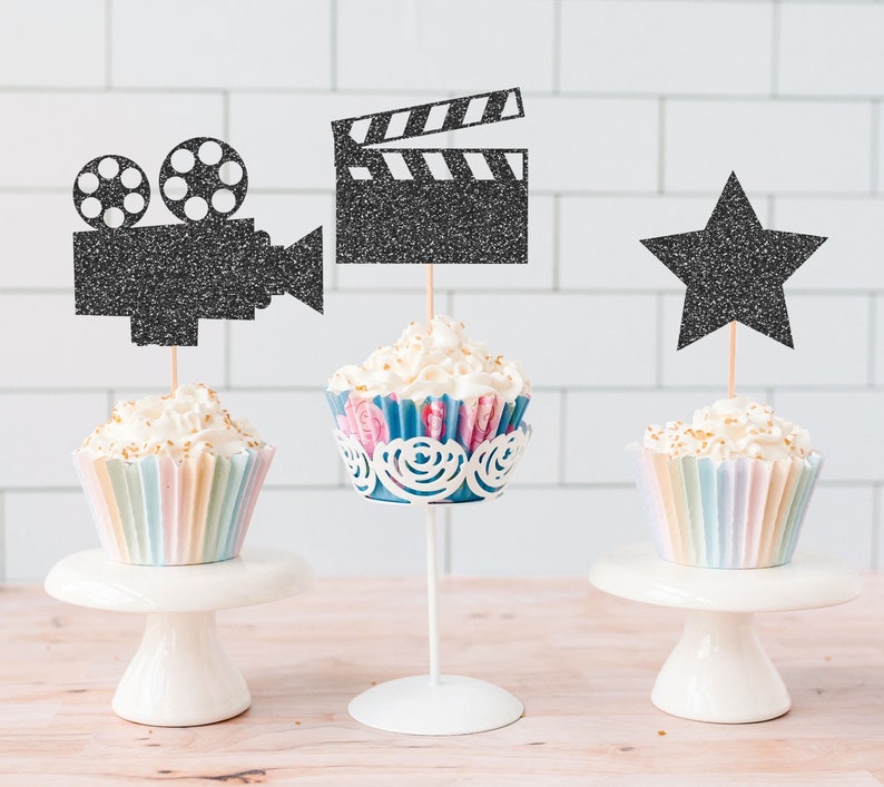 Glitter Movie Party Cupcake Toppers Glitter Cupcake Toppers Glitter ...