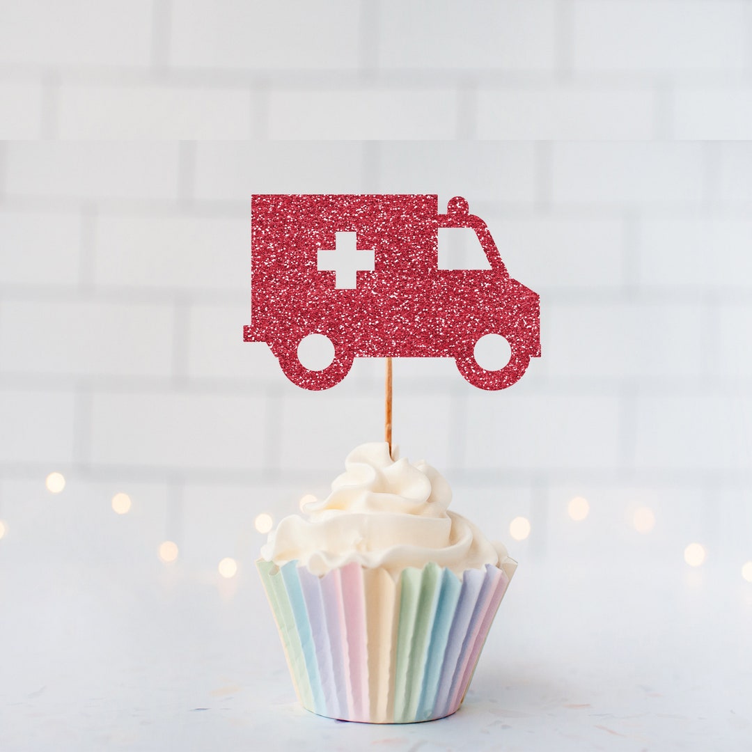 Glitter Ambulance Cupcake Toppers, Ambulance Party Decorations, MD ...
