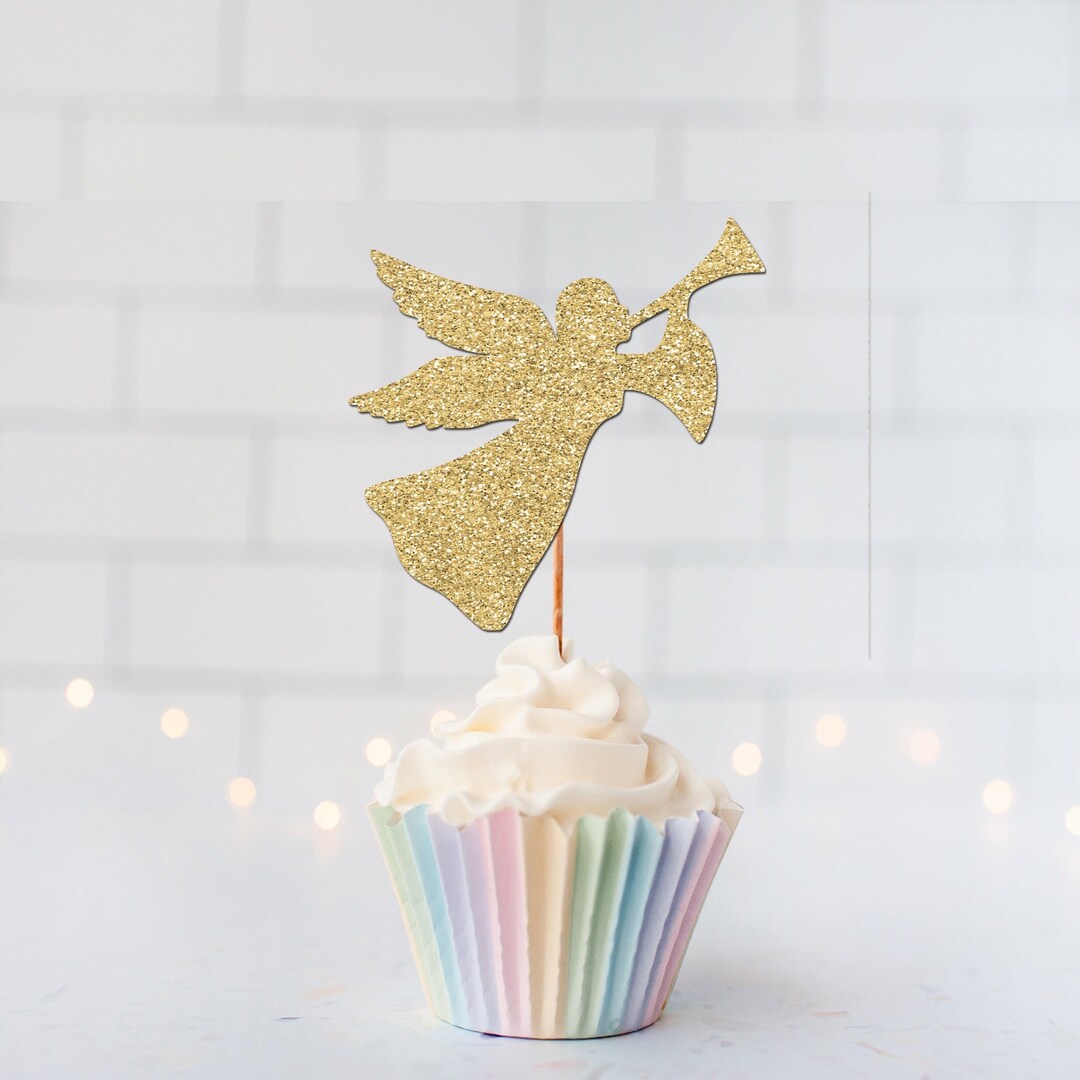 Glitter Christmas Angel Cupcake Toppers, Glitter Cupcake Toppers ...