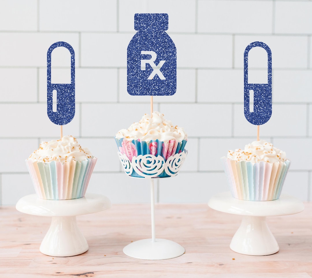 Glitter Medication Cupcake Toppers, Pharmacy Party, Nurse Party, Doctor ...
