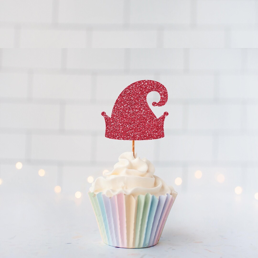 Glitter Elf Hat Cupcake Toppers, Glitter Cupcake Toppers, Glitter Cake ...
