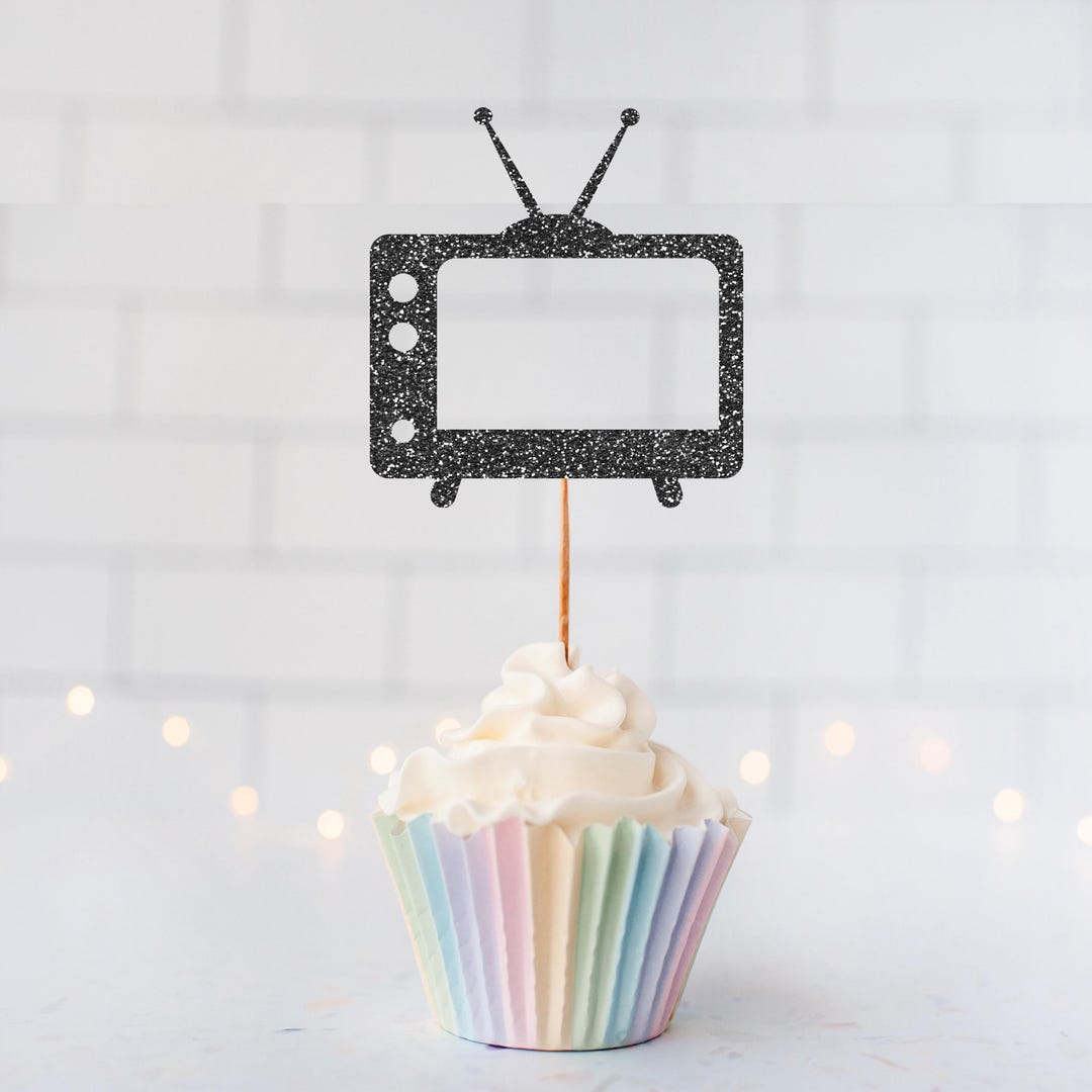 Glitter Retro Television Cupcake Toppers, Glitter Cupcake Toppers ...