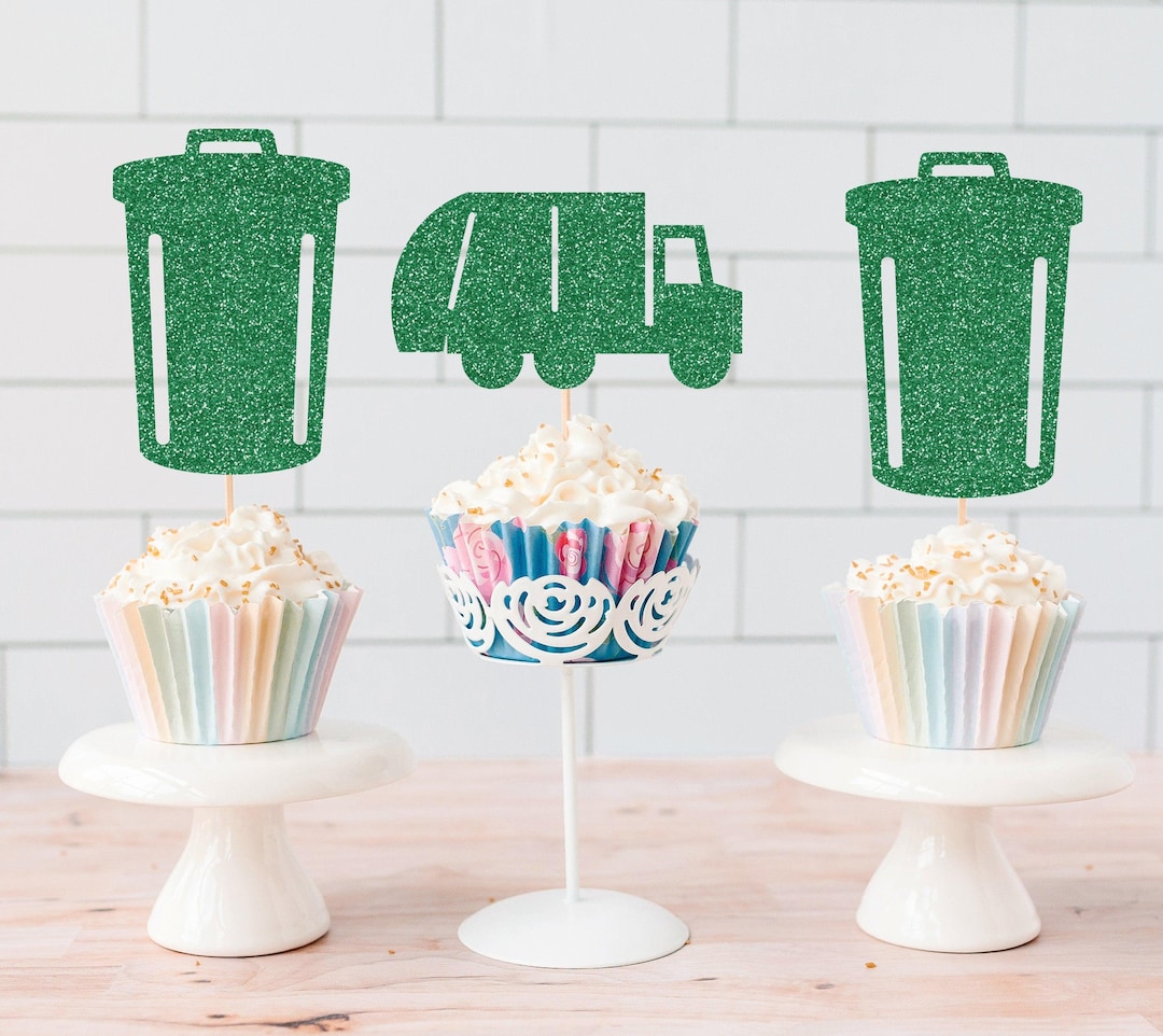 Glitter Garbage Truck Cupcake Toppers, Trash Truck Party, Garbage Man ...