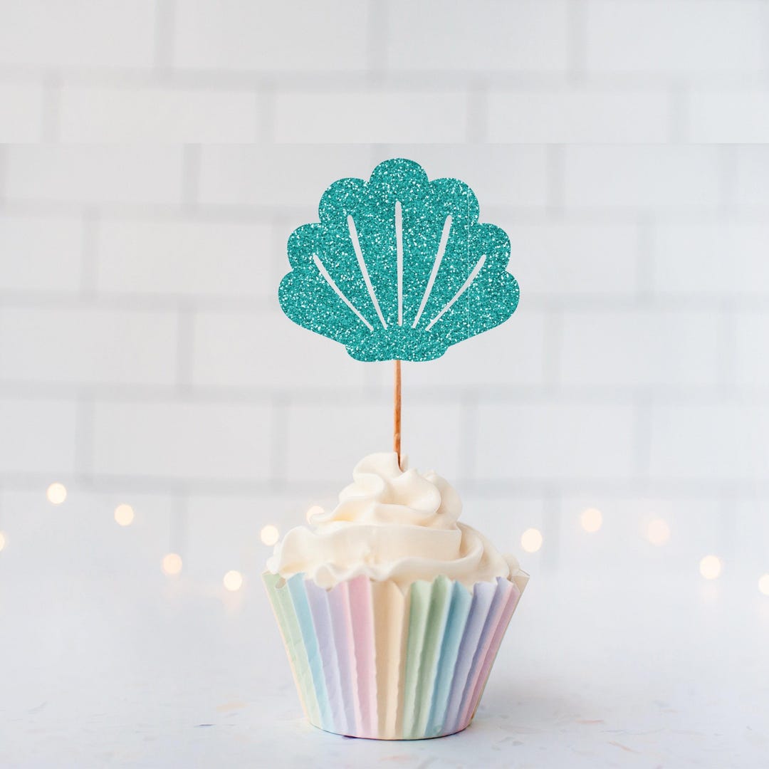 Glitter Clam Shell Cupcake Toppers Glitter Cupcake Toppers Glitter Cake ...