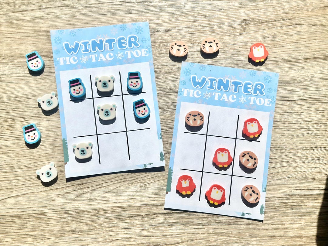 Winter Tic Tac Toe Game Holiday Tic Tac Toe Favors Holiday Mini Eraser ...