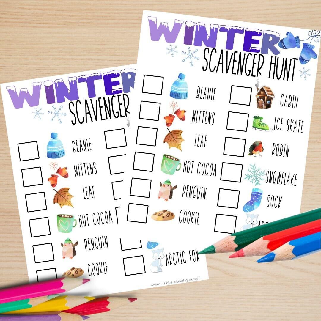 Printable Winter Scavenger Hunt Game, Printable Snowy Season Scavenger ...