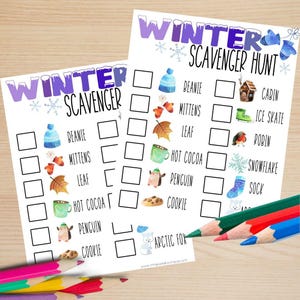 Printable Winter Scavenger Hunt Game, Printable Snowy Season Scavenger ...