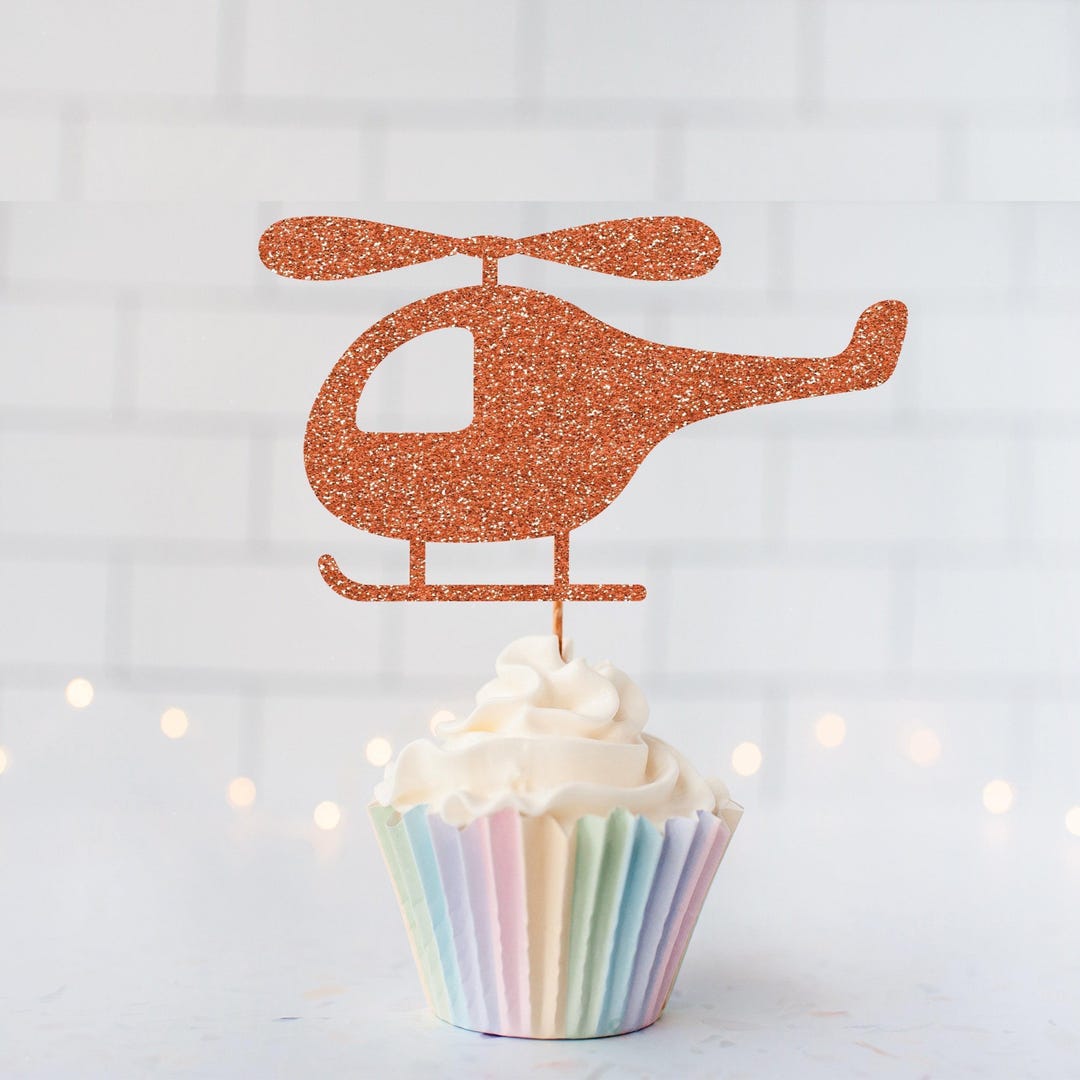 Glitter Helicopter Cupcake Toppers, Pilot Party, Aviation Birthday ...