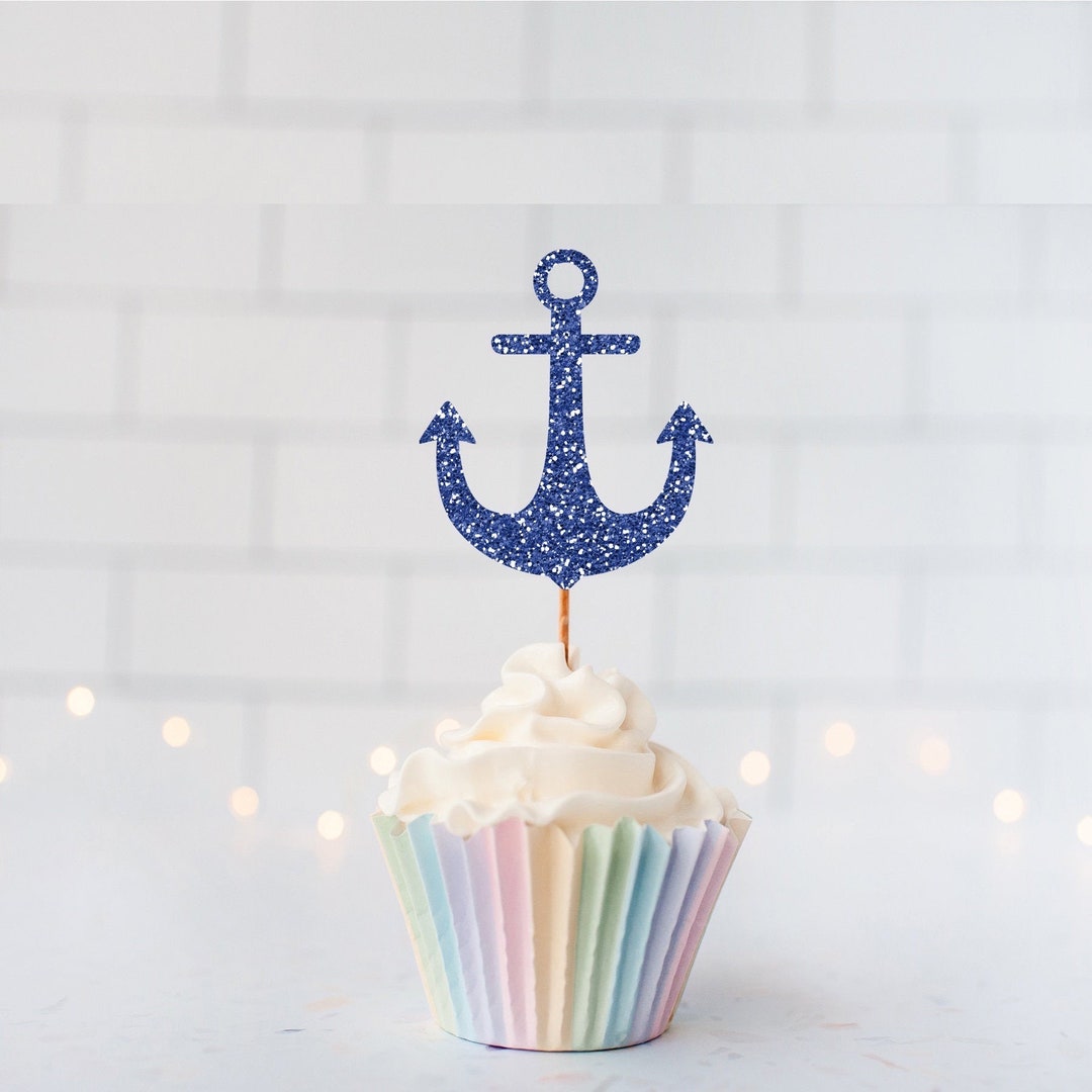 Glitter Anchor Cupcake Toppers, Nautical Baby Shower, Sailor Birthday ...