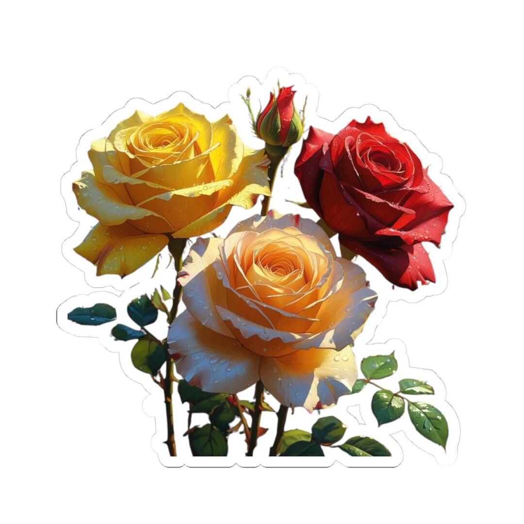 Romantic Rose Stickers | Yellow Red Cream Bloom Decals | Nature ...