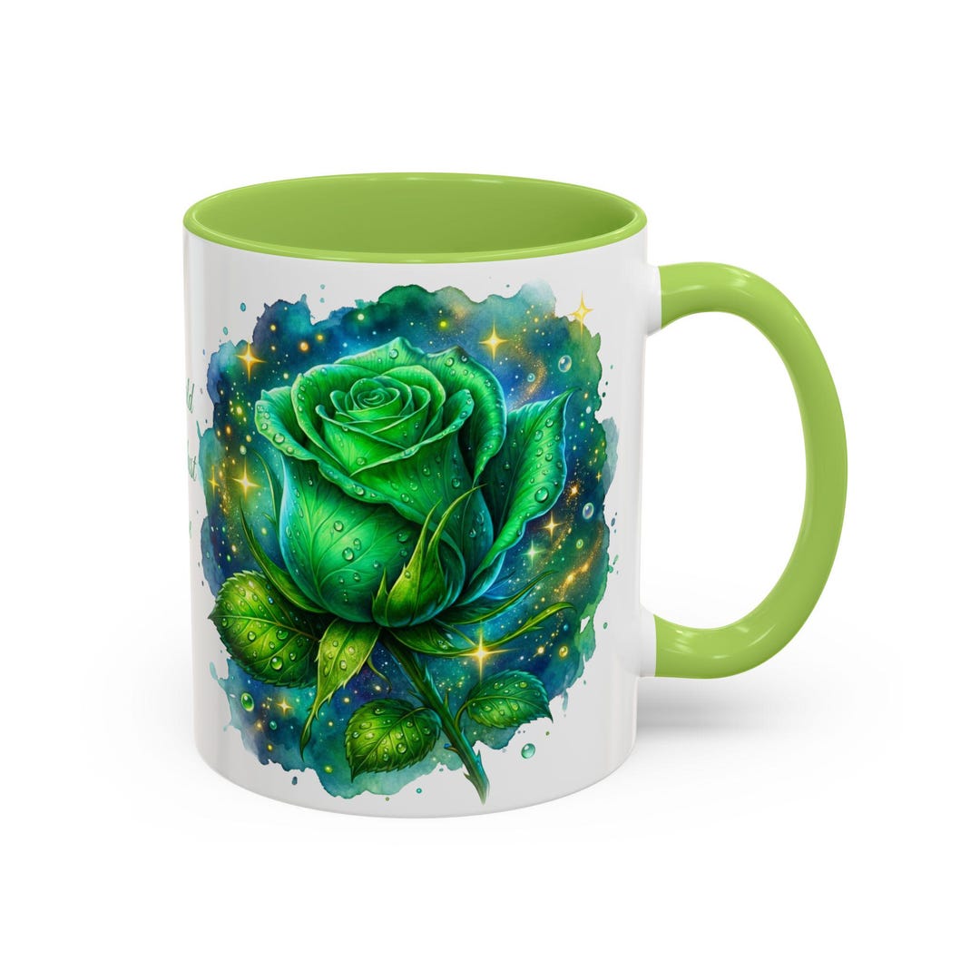 Cosmic Space Emerald Stardust Rose Accent Coffee Mug Green Universe ...